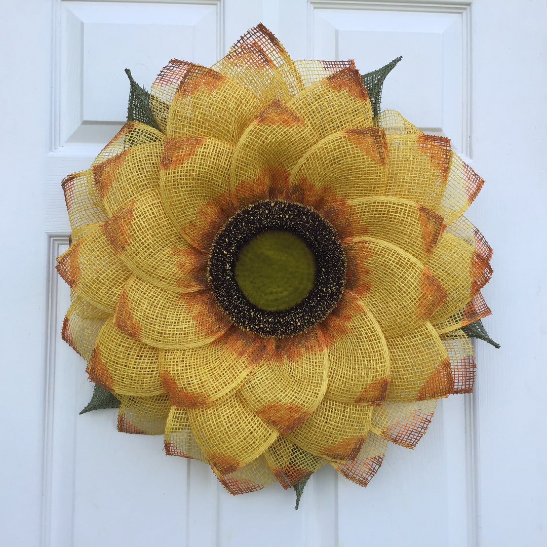 Fall Sunflower Front Door Wreath, Hand Painted Accent Petals, Autumn ...