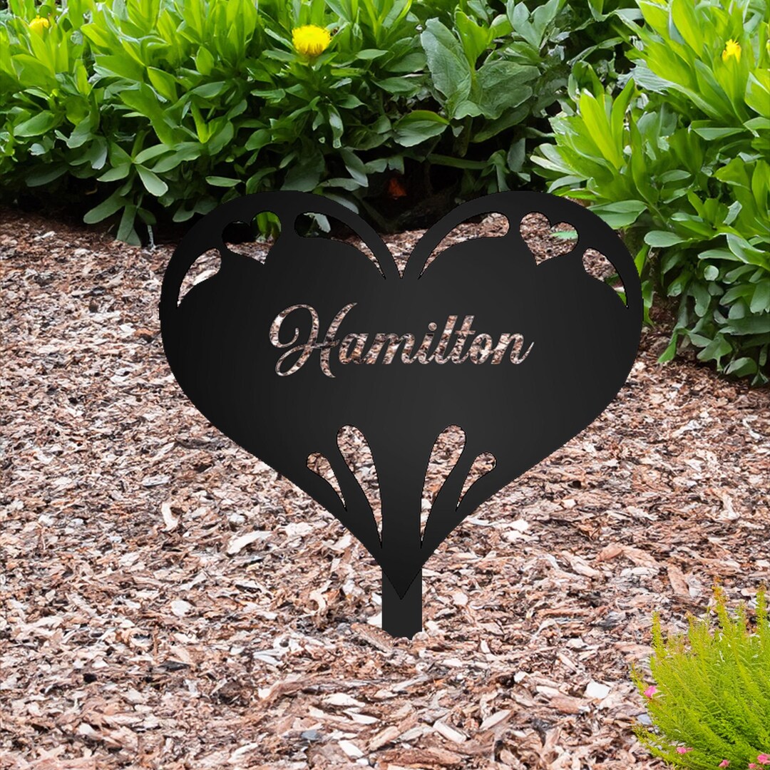 Personalized Name Heart Shaped Outdoor Metal Yard Sign With Ground ...