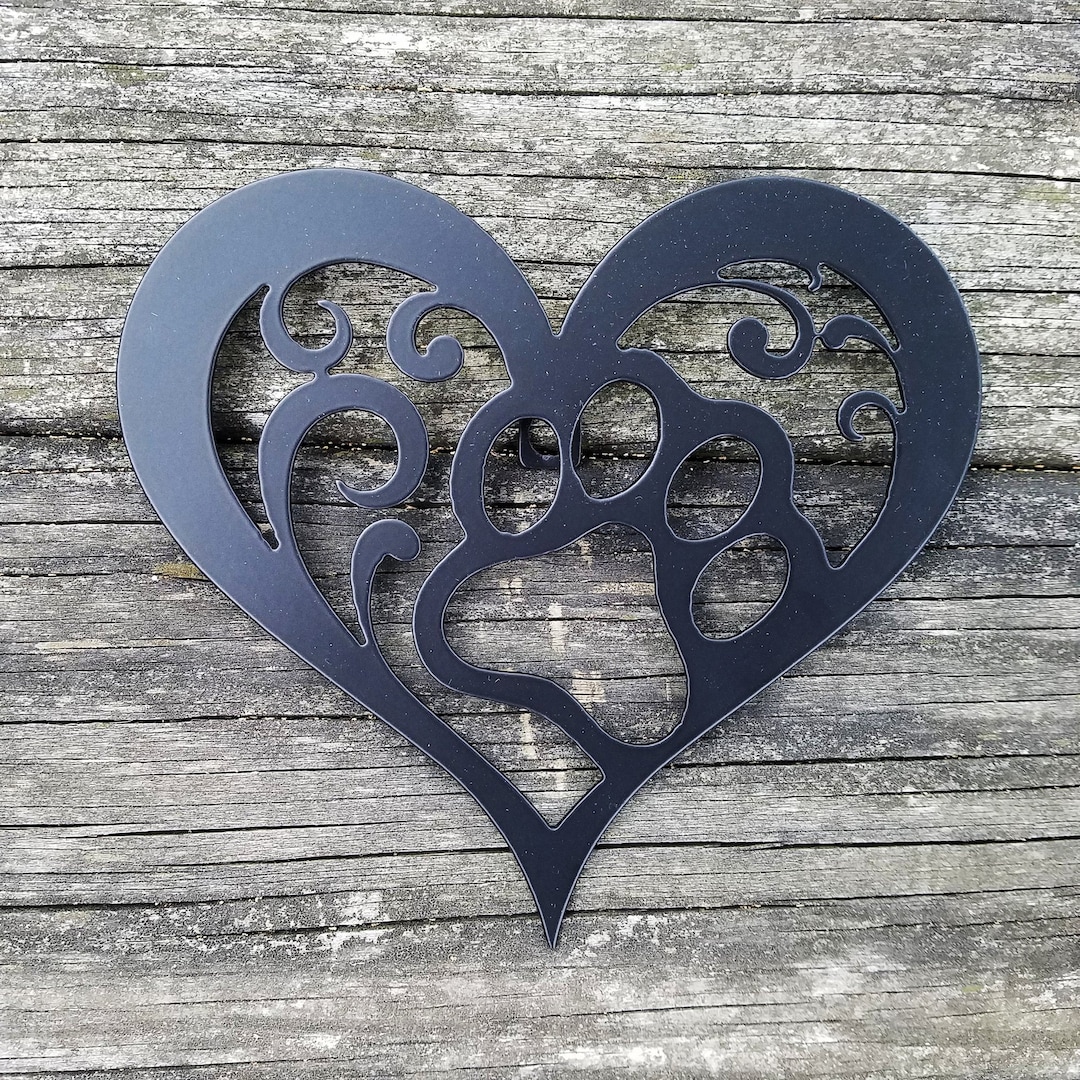 Dog Paw Heart Metal Sign - Heart Shaped Steel Dog Paw Print Wall Art ...