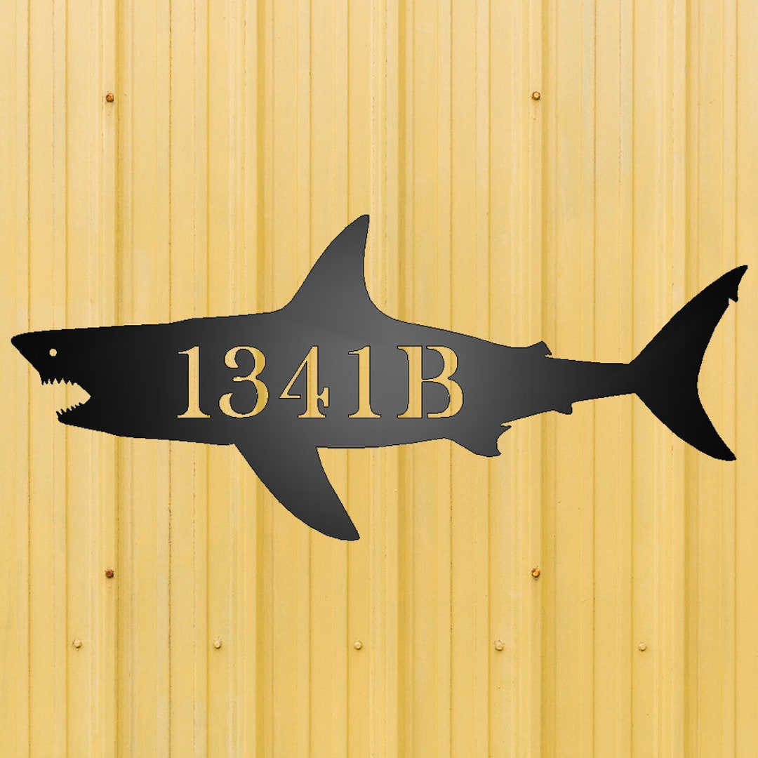 Personalized Shark Address Metal Sign - Shark Shaped Steel Sign With ...