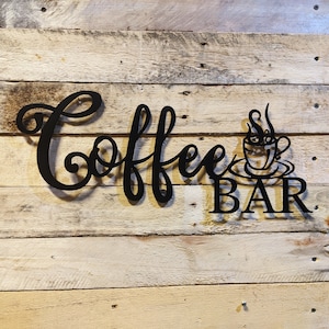 Coffee Bar Script Metal Sign - Home Coffee Area Wall Décor - Steel ...