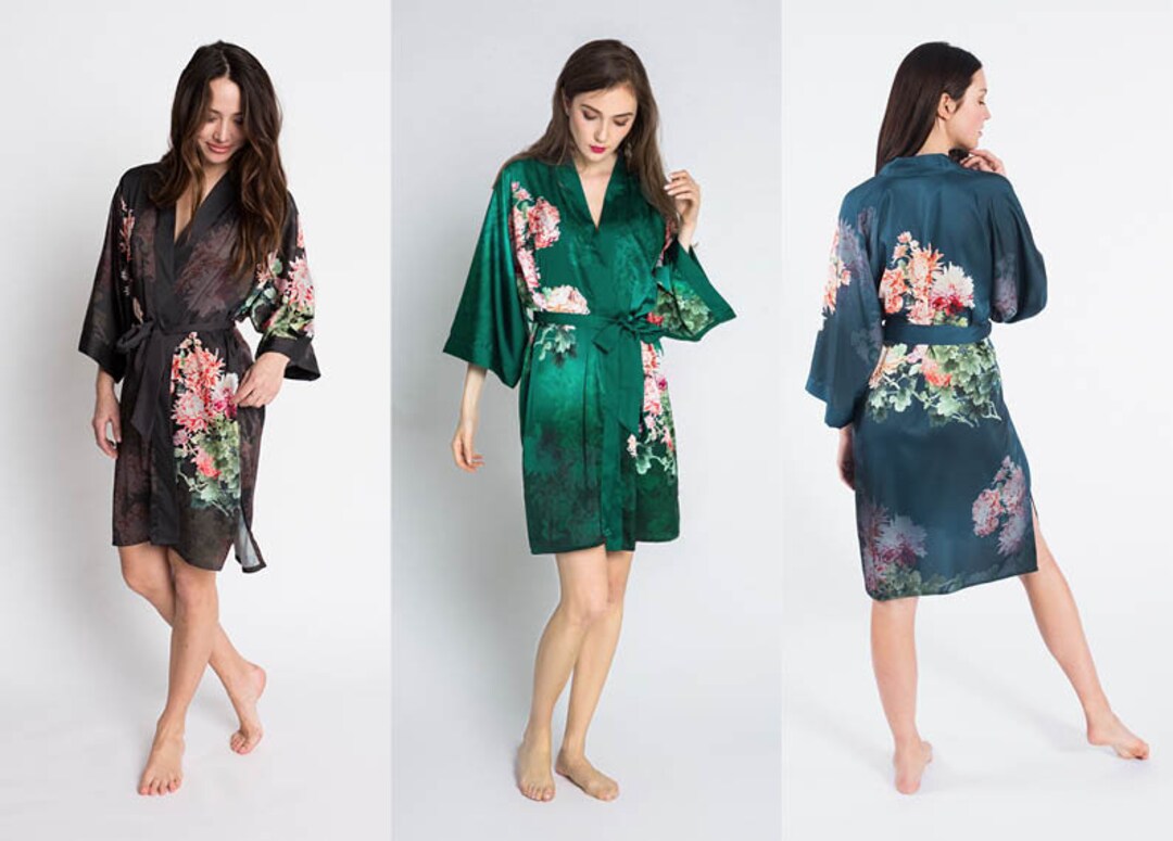 Kimono Robe - Coral Chrysanthemum (short Robe) | KIM+ONO Charmeuse ...