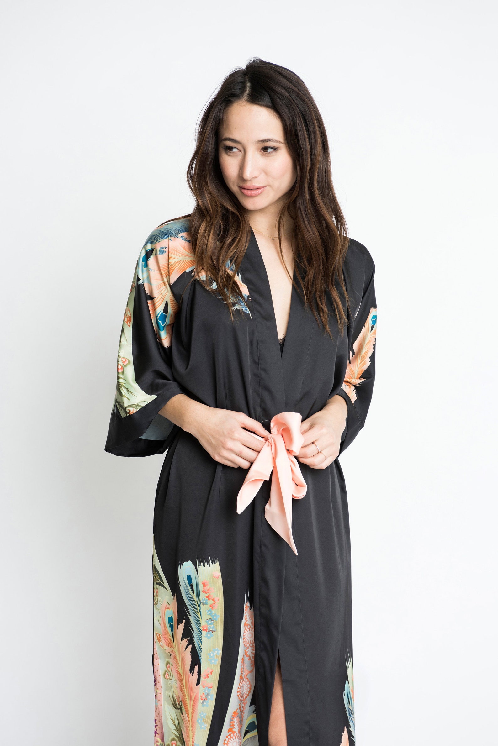 Kimono Robe Peacock Feather long Robe KIMONO Charmeuse | Etsy