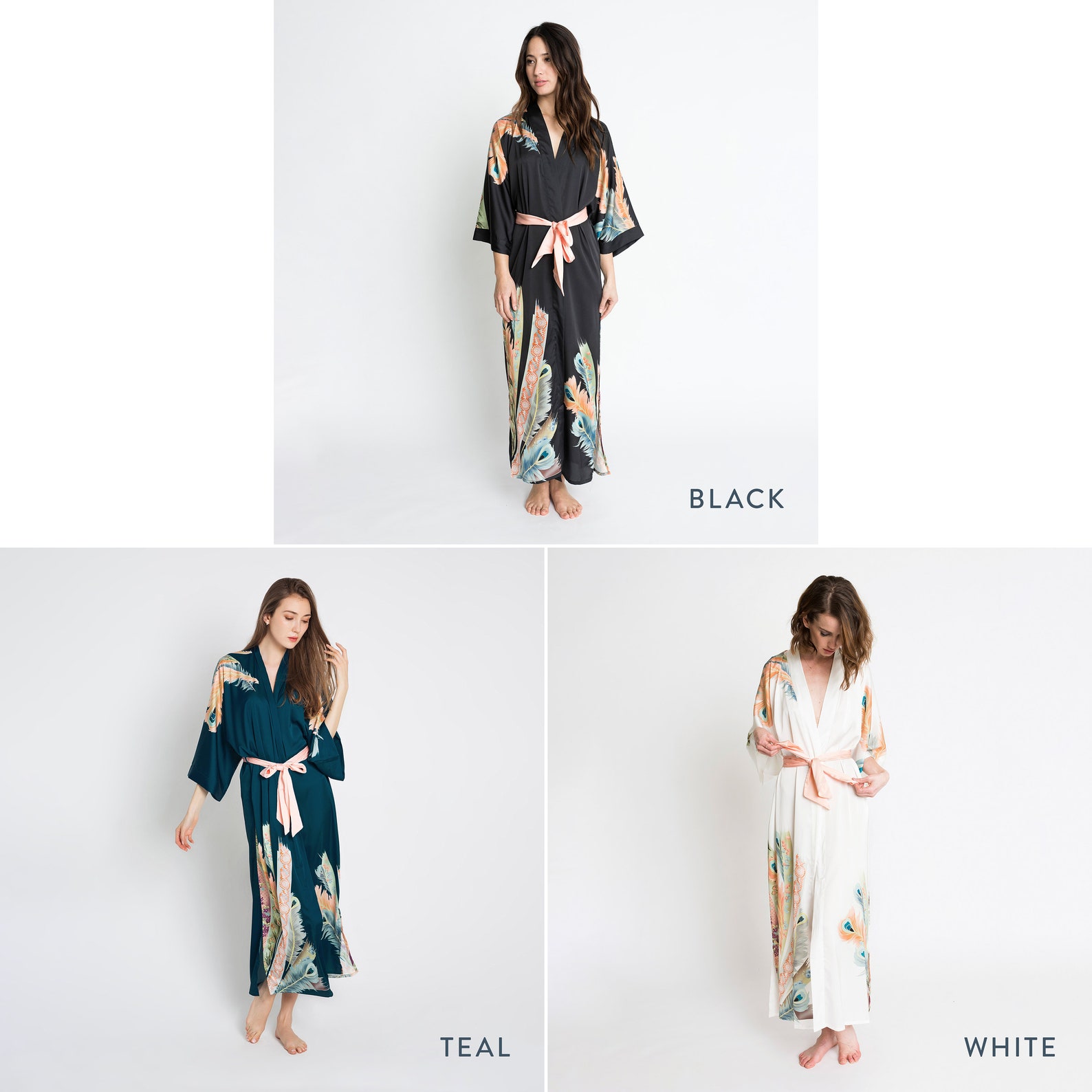 Kimono Robe Peacock Feather long Robe KIMONO Charmeuse | Etsy