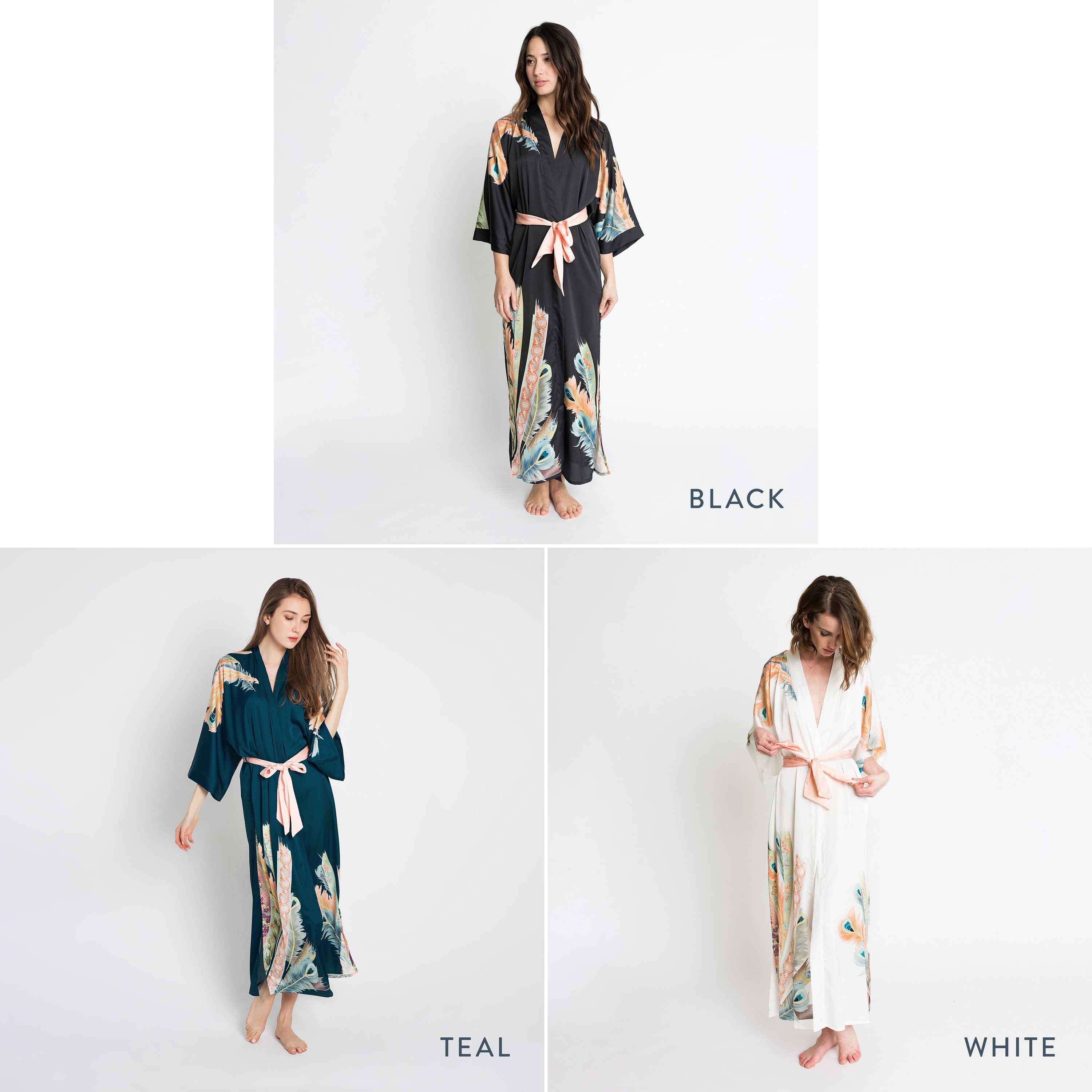 Kimono Robe Peacock Feather long Robe KIMONO Charmeuse | Etsy