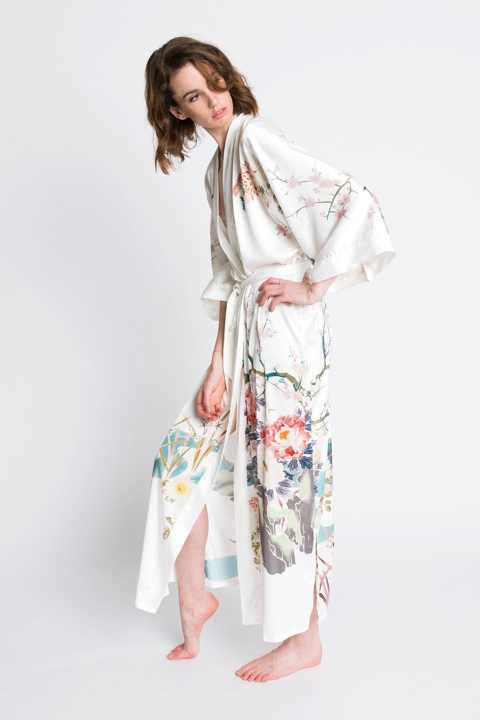 Kimono Robe Spring Floral long Robe KIMONO Charmeuse - Etsy