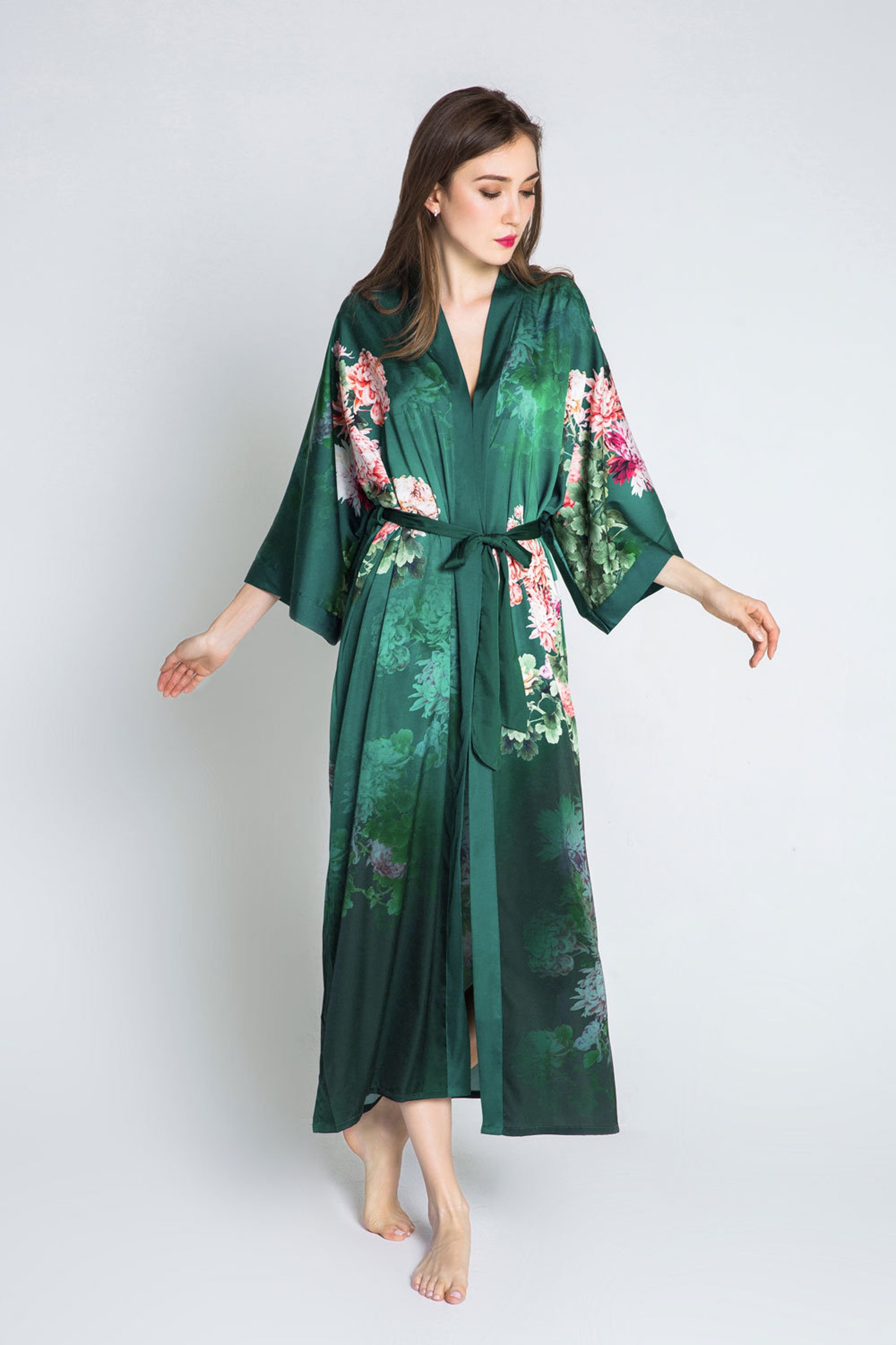 Kimono Robe Coral Chrysanthemum long Robe KIMONO - Etsy