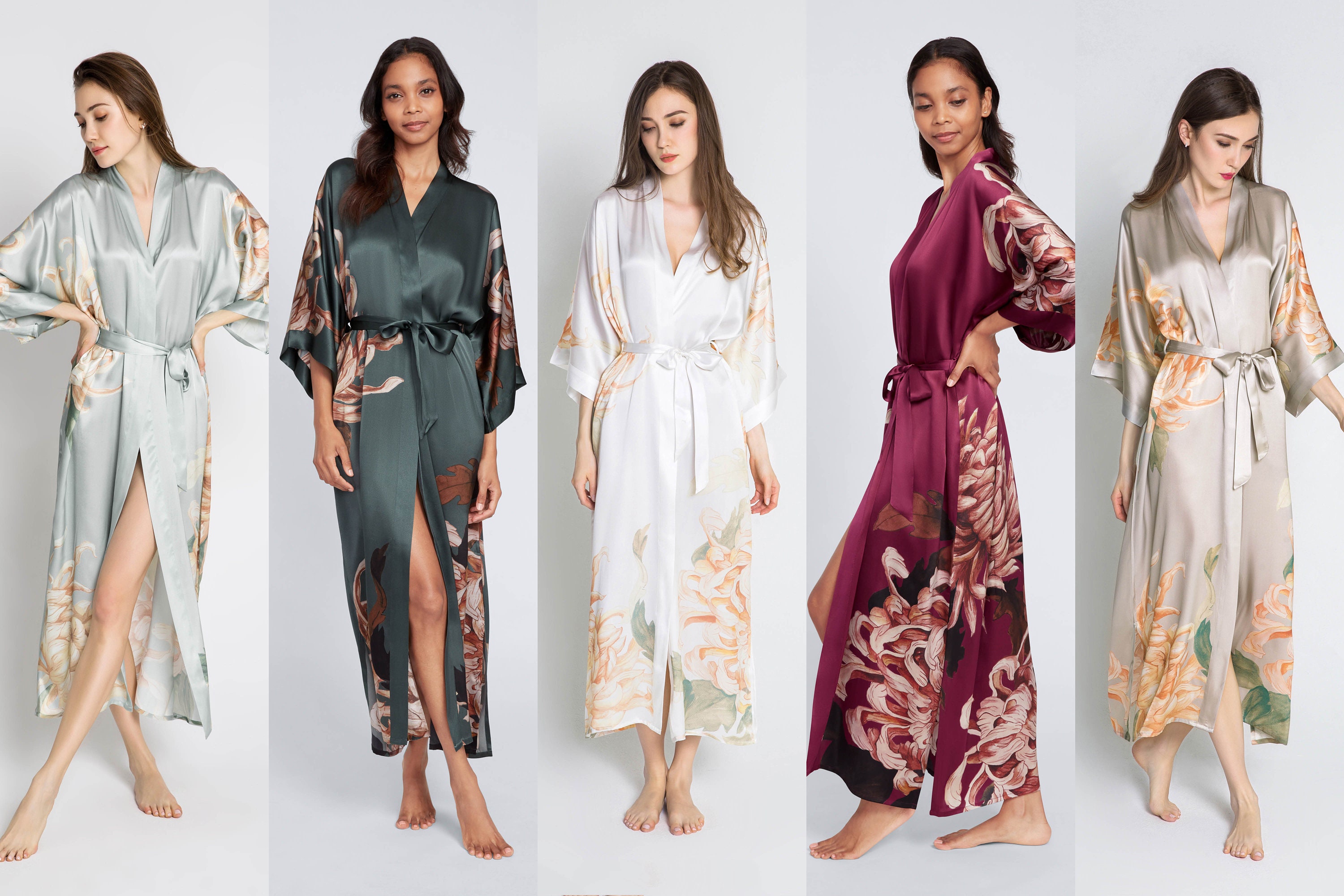 Silk Kimono Robes (long) - KIKU | KIM+ONO Silk Collection - Handcrafted ...