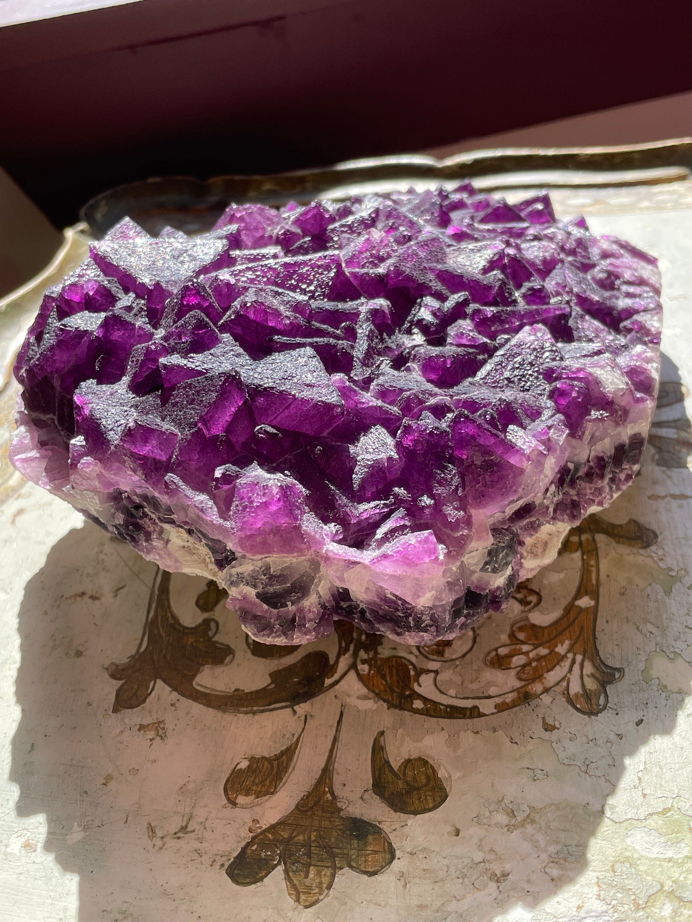 Large Octahedral Dark Purple Etched Fluorite | Very Rare | Quartz Line ...