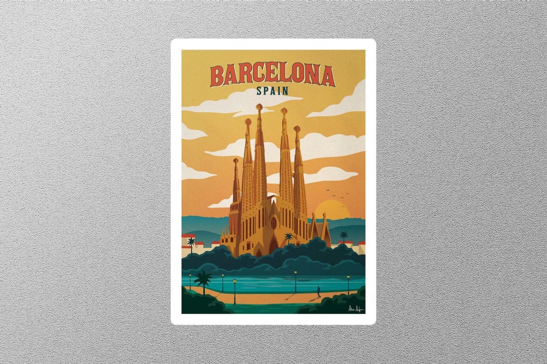 Vintage Barcelona Spain Travel Sticker - Etsy