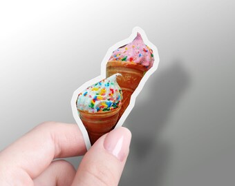 Ice Cream Cone Sticker, Happy Ice Cream Cone, Ice Cream, Vinyl, Smiling ...