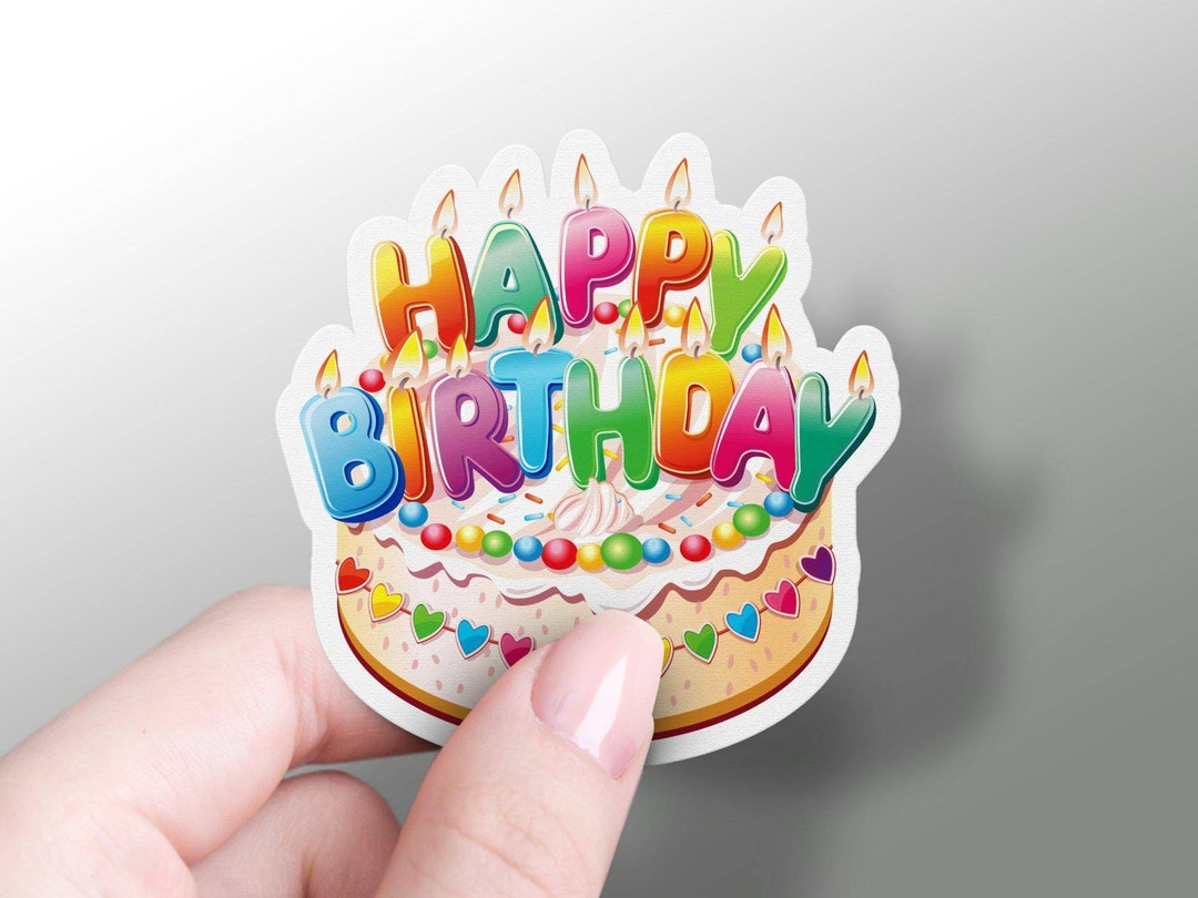 Happy Birthday Cake Sticker - Etsy