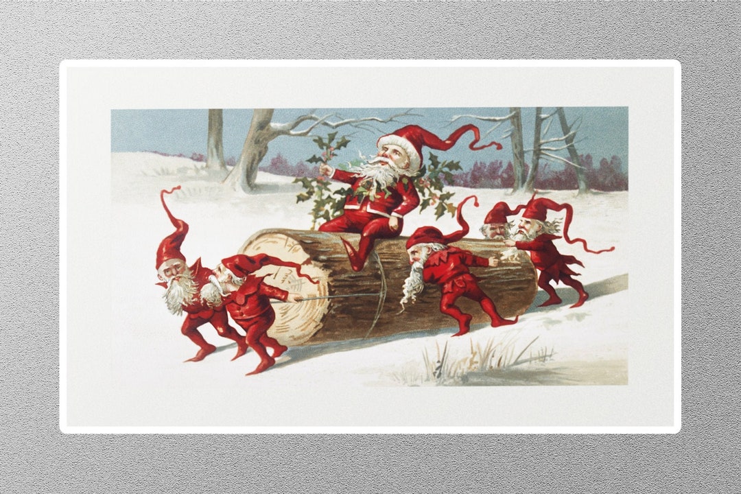 Vintage Santa Elves Sweeping Miriam Christmas Sticker - Etsy