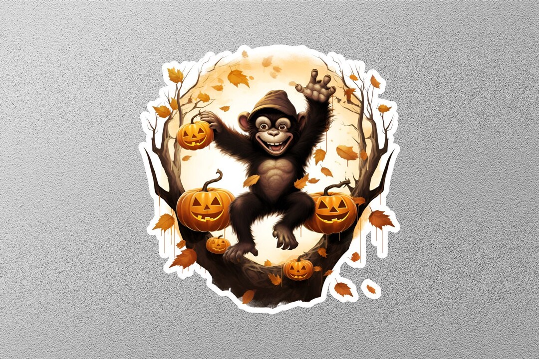 Jumping Monkey With Pumpkins Halloween Sticker - Etsy
