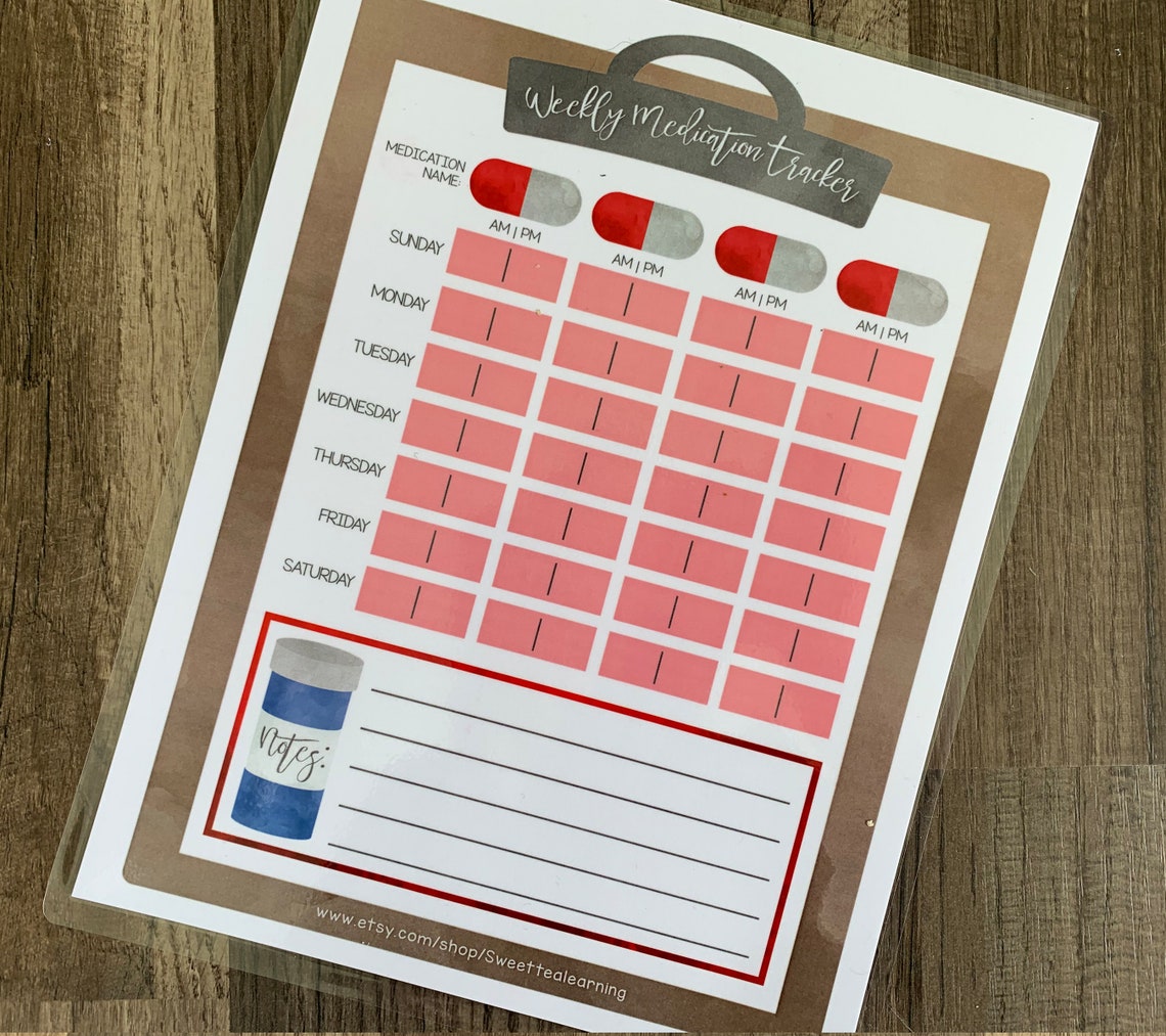 Weekly Medication Chart Tracker - Printable Medical Childrens Kids ...