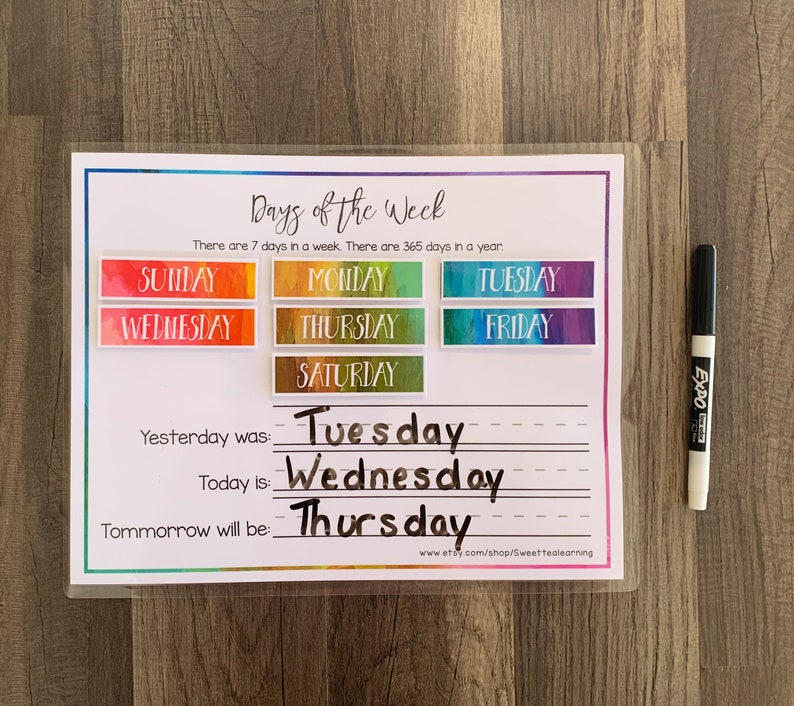 Days of the Week Learning Puzzle - Kindergarten Preschool First Grade ...