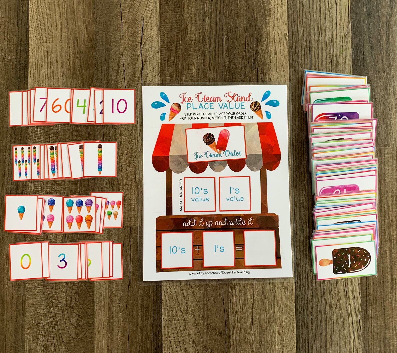 Place Value Learning Math Game Ice Cream Popsicle Stand | Etsy