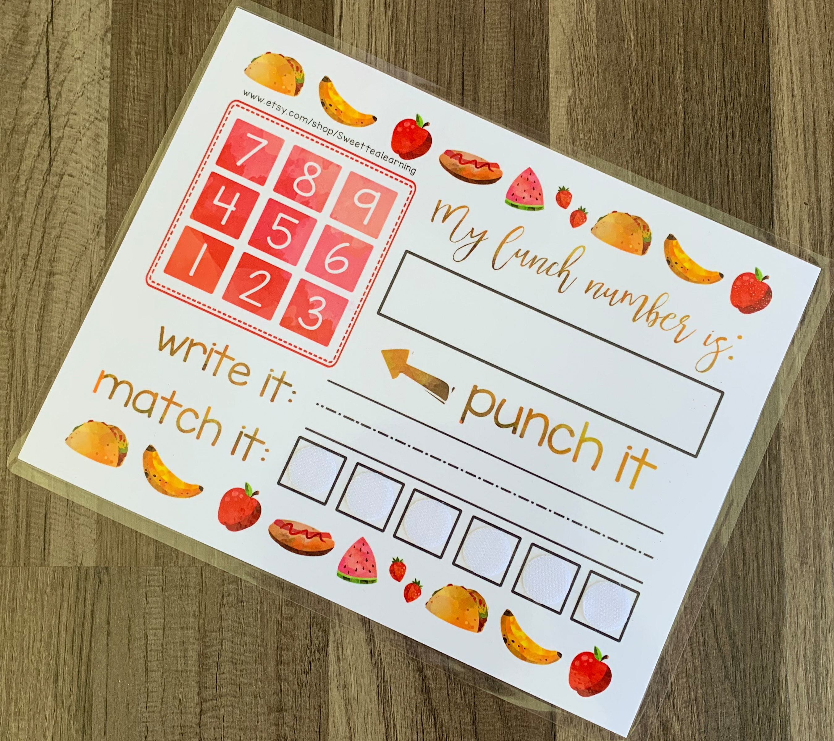 School Lunch Number Learning Game Printable Digital File Kids Childrens ...