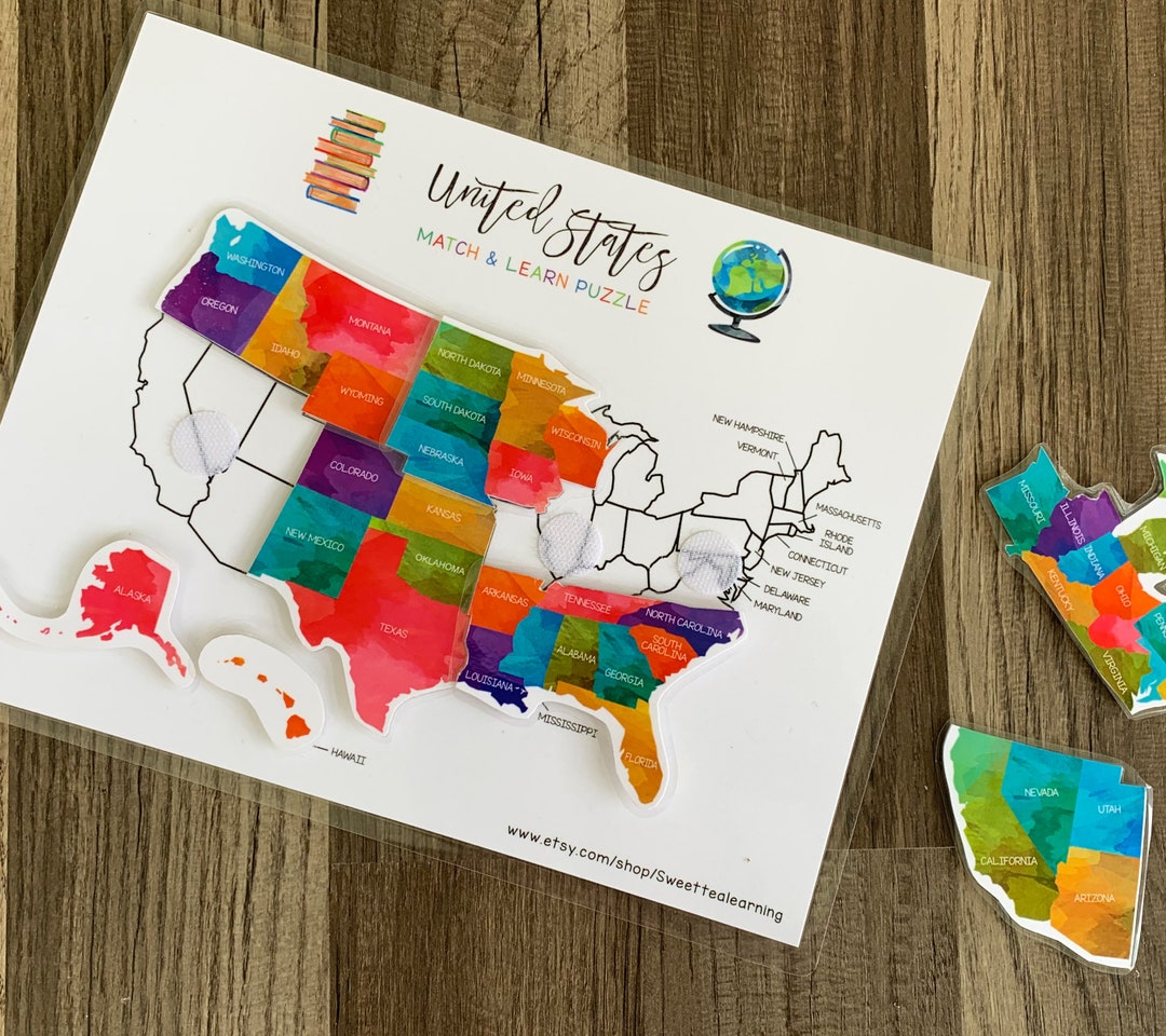 United States Map Puzzle - Preschool Homeschool Early Learning - Busy ...