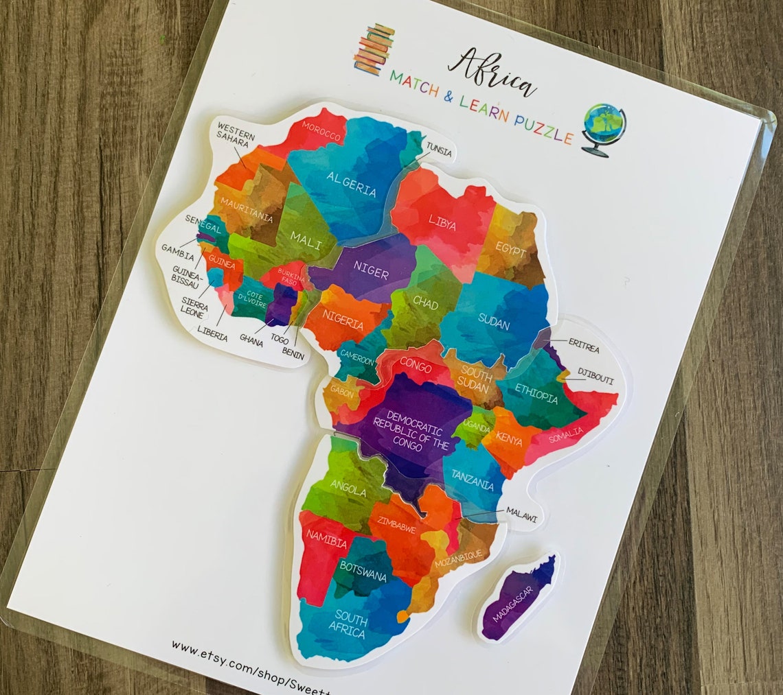 Africa Puzzle Map Kids Printable Learning Worksheet Busy | Etsy
