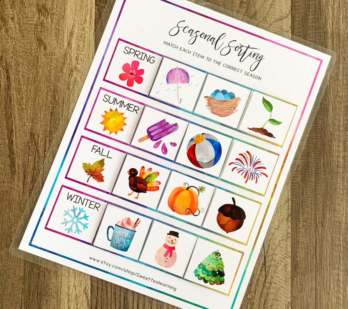 Season Sorting Activity - Season Preschool Matching Game - Homeschool ...
