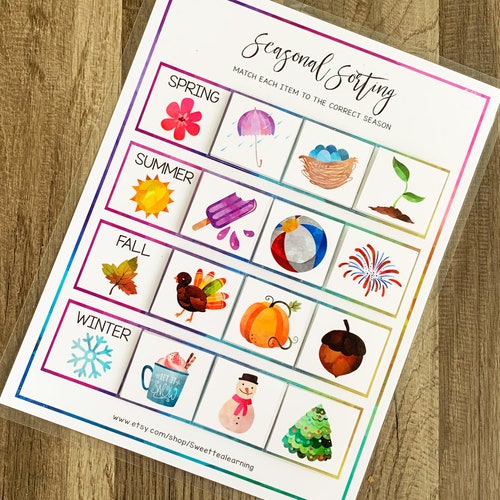 Season Sorting Activity Season Preschool Matching Game | Etsy