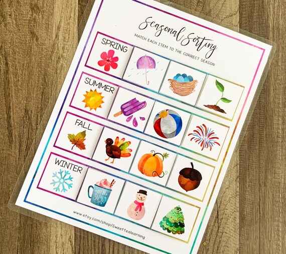 Season Sorting Activity Season Preschool Matching Game | Etsy
