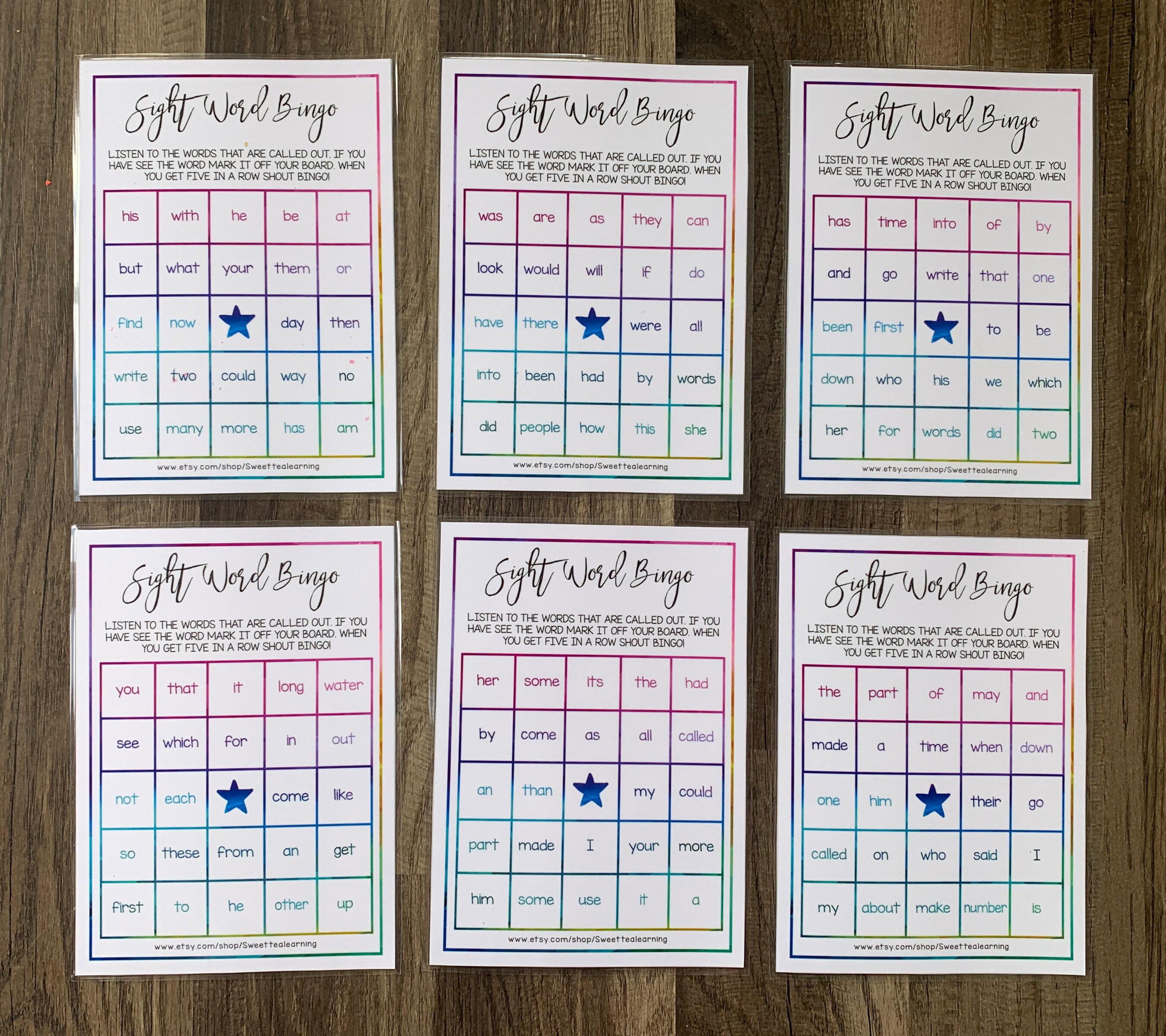 Sight Word Bingo - Preschool First Grade Reading Game - Early Learning ...