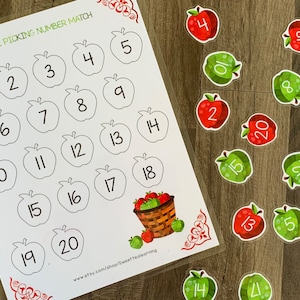 Number Matching - Preschool Game - Fall School Apple Picking - Busy ...