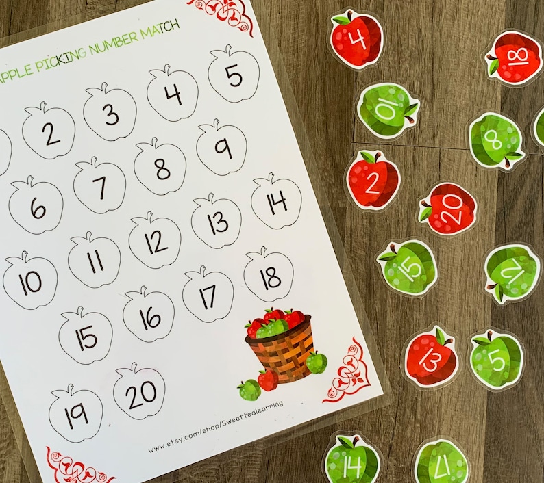 Number Matching Preschool Game Fall School Apple Picking - Etsy