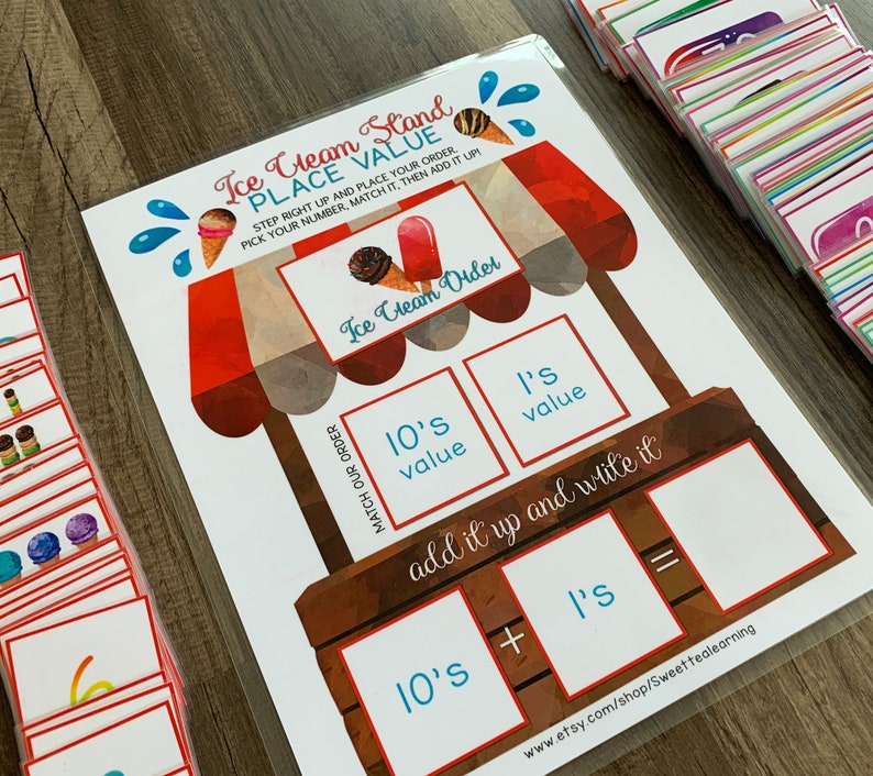 Place Value Learning Math Game Ice Cream Popsicle Stand | Etsy