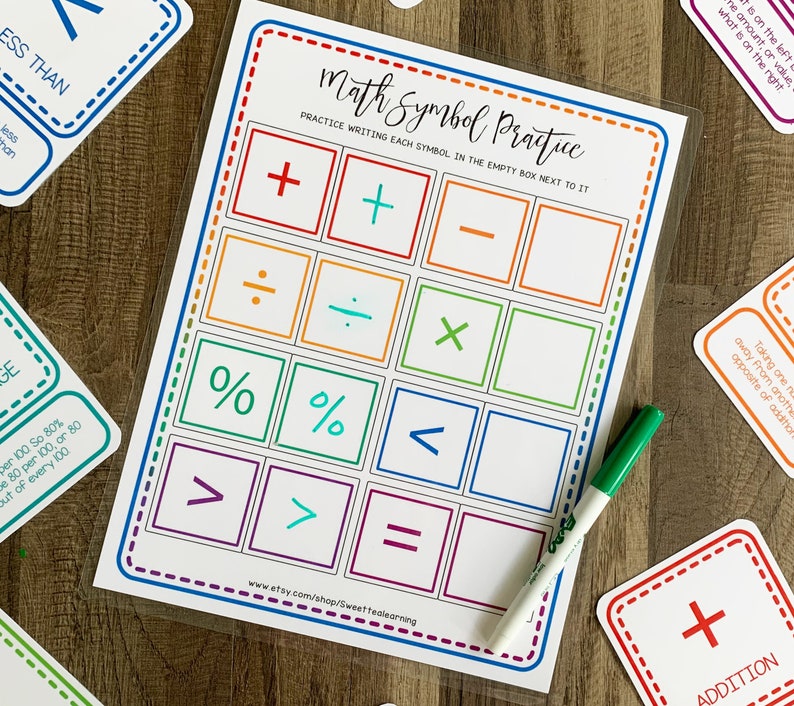 Math Symbols Skill Set Math Match Busy Book Activity Binder Number ...