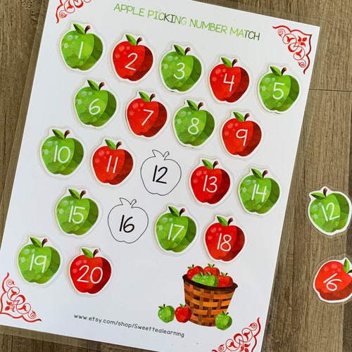 Number Matching Preschool Game Fall School Apple Picking | Etsy