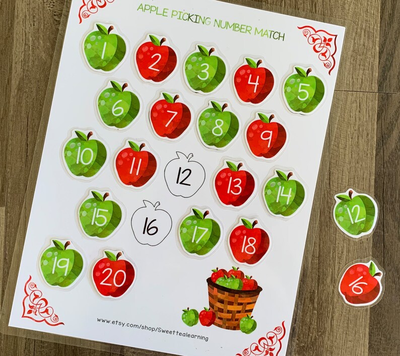 Number Matching Preschool Game Fall School Apple Picking - Etsy