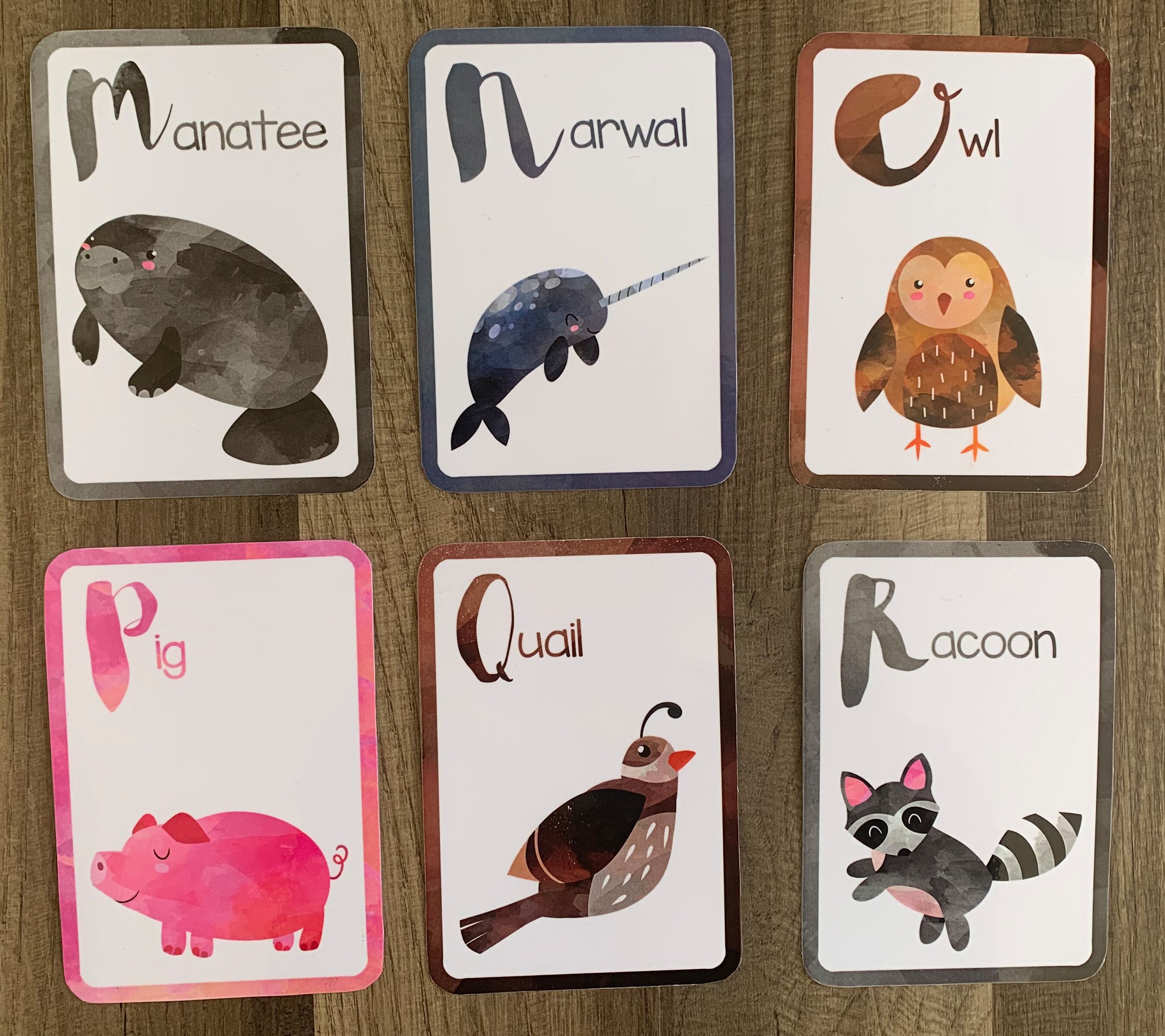 Animal Alphabet Flash Cards Learning Flashcards Preschool Toddler Baby ...