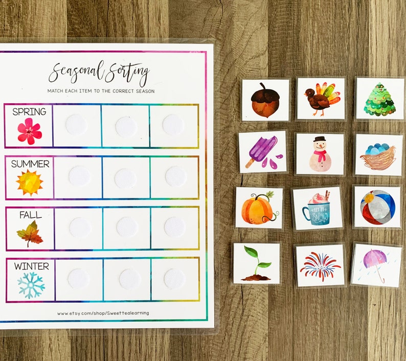 Season Sorting Activity - Season Preschool Matching Game - Homeschool ...