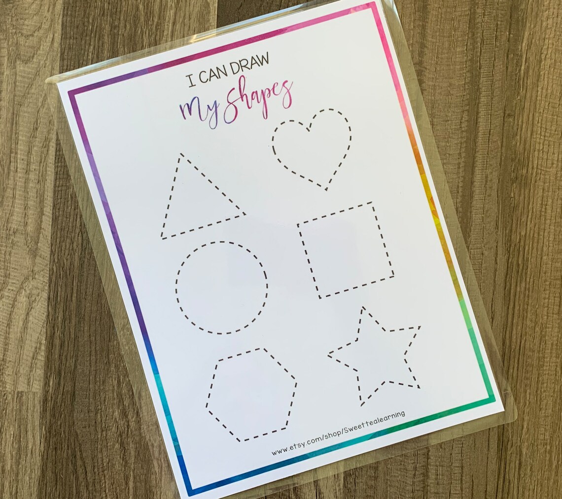 Shape Tracing Practice Worksheet Preschool Learning - Etsy