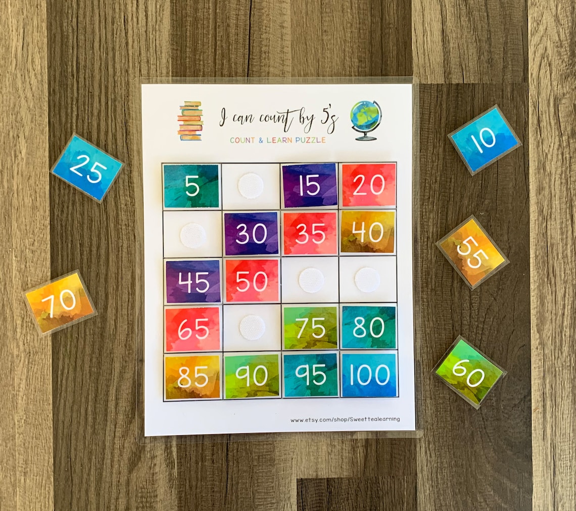 Counting by 5's Fives Math Puzzle Number Learning | Etsy
