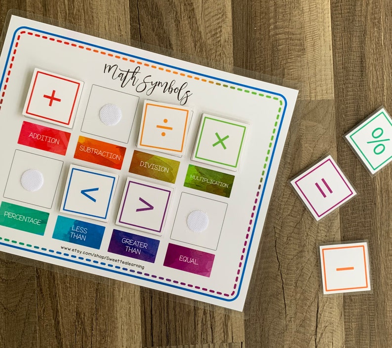 Math Symbols Skill Set Math Match Busy Book Activity Binder Number ...