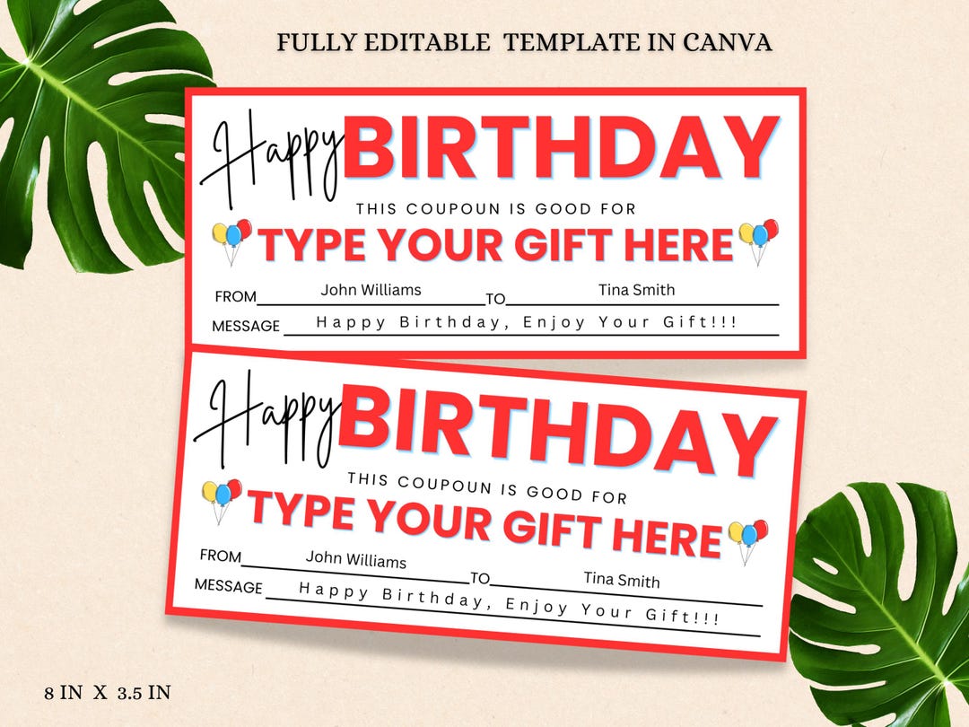 Editable Happy Birthday Gift Certificate Template | Custom Printable ...