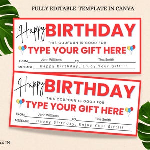 Editable Happy Birthday Gift Certificate Template | Custom Printable ...