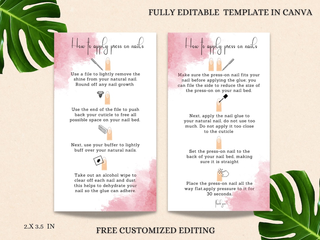 Editable Press on Nails Aftercare Template, Printable Manicure ...