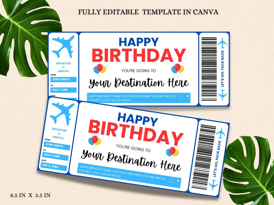 Birthday Boarding Pass Template Editable| Customizable Ticket for ...