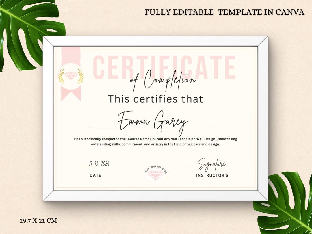 Nail Art Certificate of Completion Template | Editable Canva ...