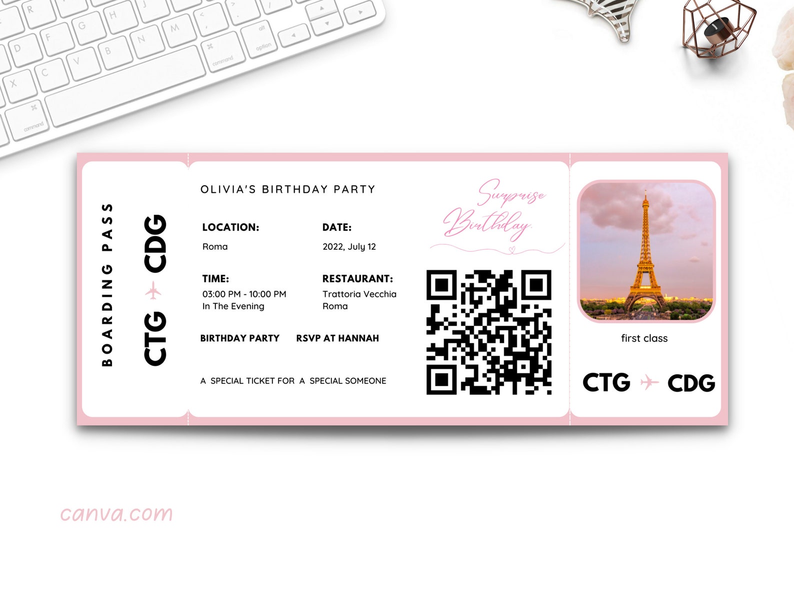 Editable Boarding Pass Template, Printable Boarding Ticket, Canva ...