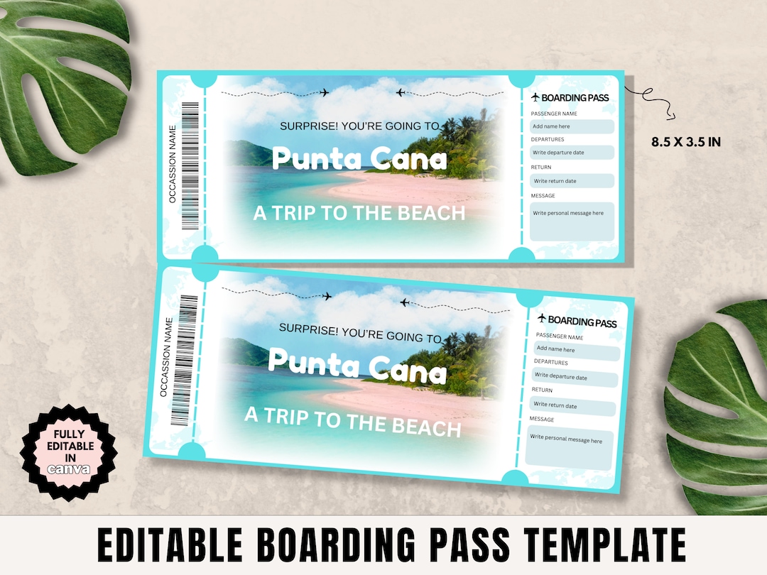 Editable Boarding Pass Template, Printable Boarding Ticket, Canva ...