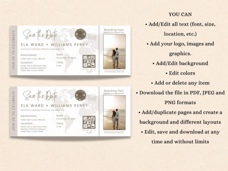 Boarding Pass Template Editable, Wedding Celebration Ticket, Boarding ...