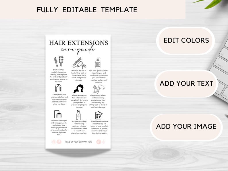 Editable Hair Extension Aftercare Template | Business Card Size Hair ...