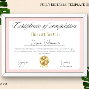 Nail Art Certificate of Completion Template | Editable Canva ...