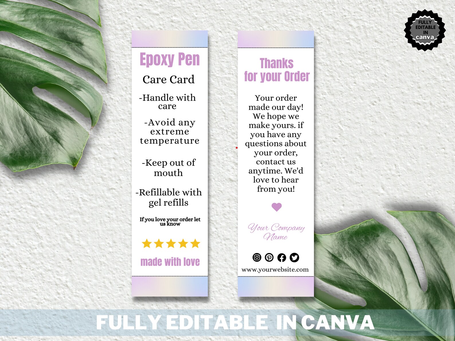 Editable Pen Care Card Template, Epoxy Pen Care Card, Printable and ...